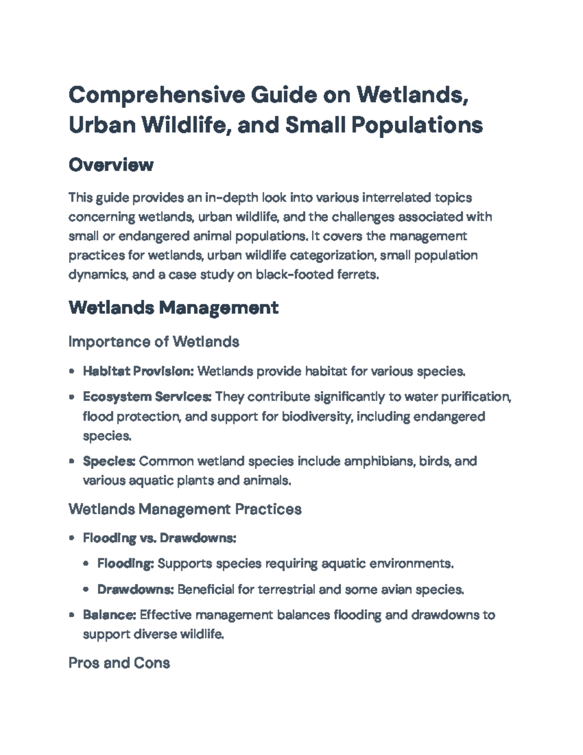Comprehensive Guide to Wetlands, Urban Wildlife, and Small Populations ...
