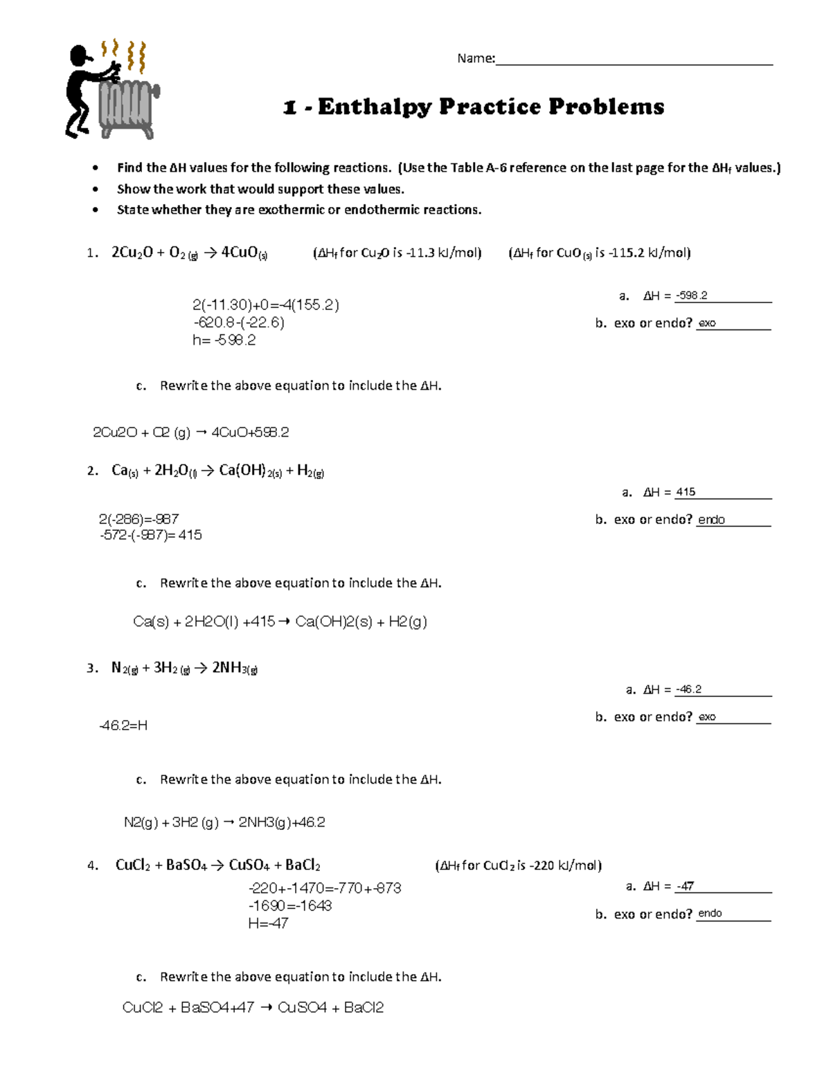 Enthalpy Practice Problems - ΔH Calculations and Analysis - Studocu