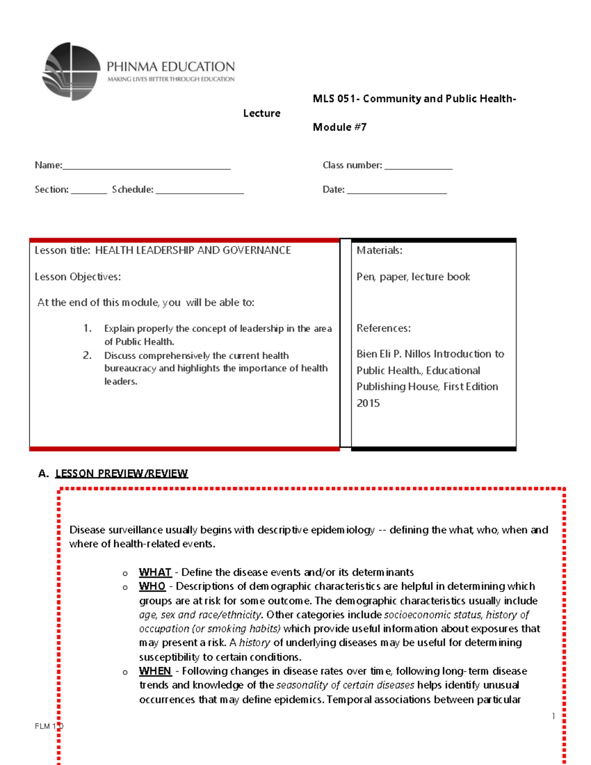 7TH SAS Module - mls 051 - Lecture Module # Name ...