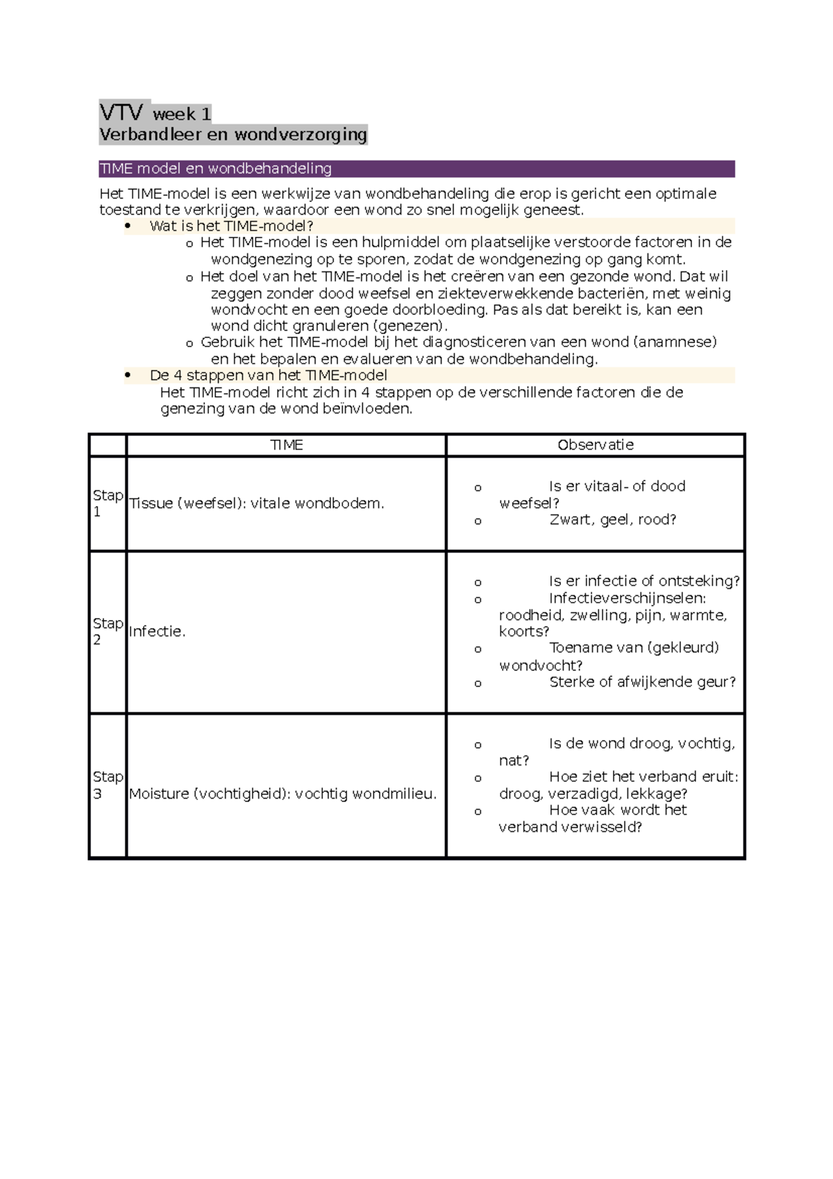 VTV week 1 periode 5 - VTV week 1 Verbandleer en wondverzorging TIME ...