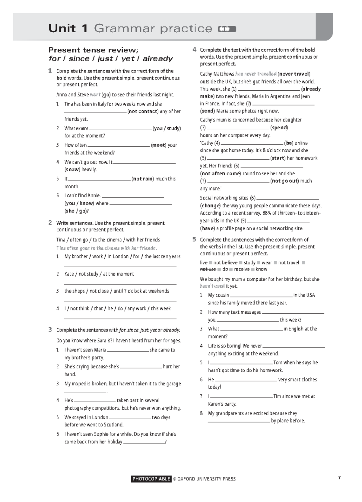 Grammar unit 1 2star - Unit 1 Grammar practice PHOTOCOPIABLE © OXFORD ...