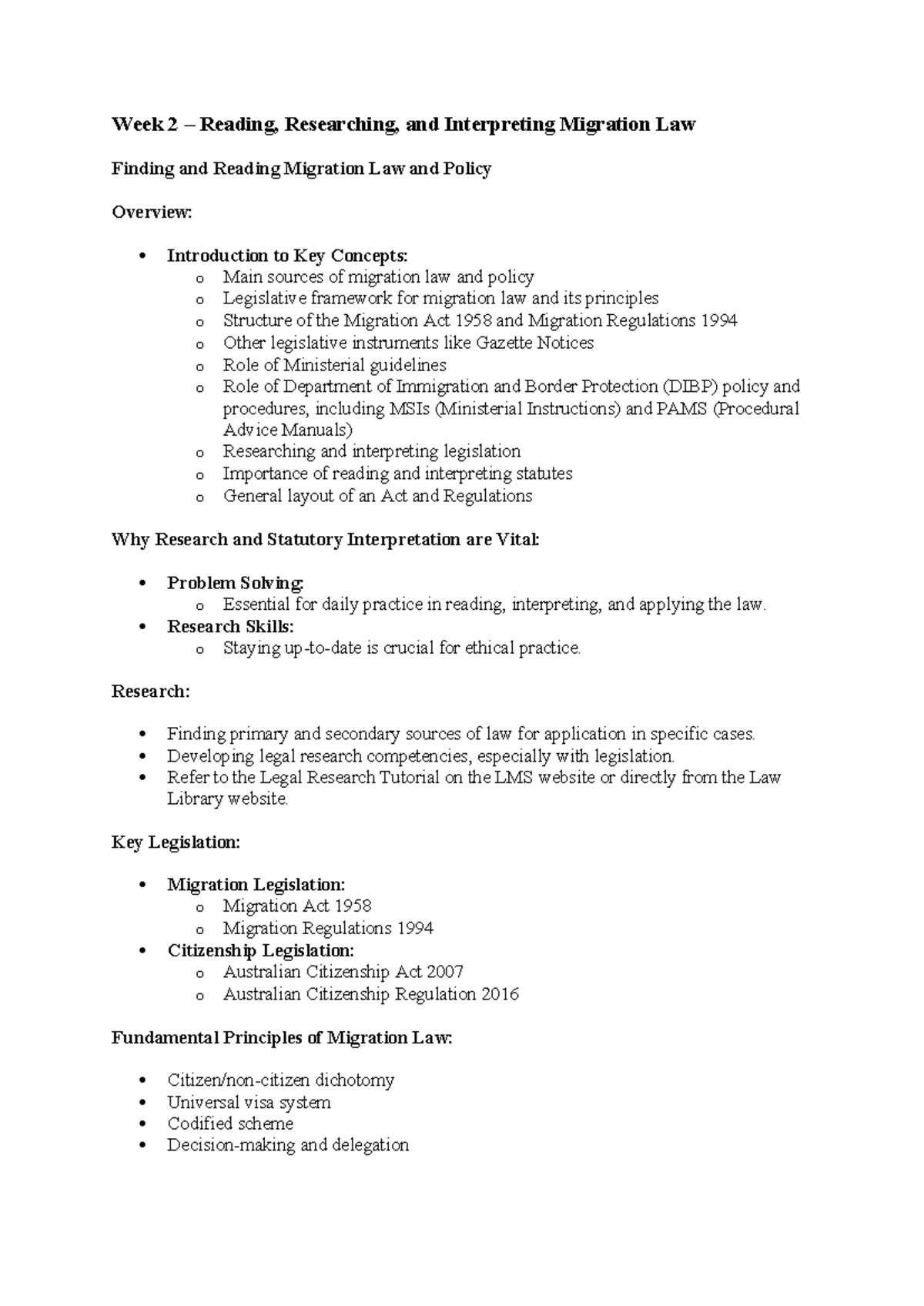 Week 2 - Understanding Migration Law and Policy Tutorial - Studocu