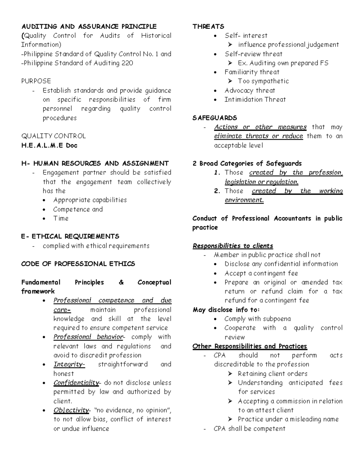 AUDITING 101: Quality Control & Ethical Standards Overview - Studocu