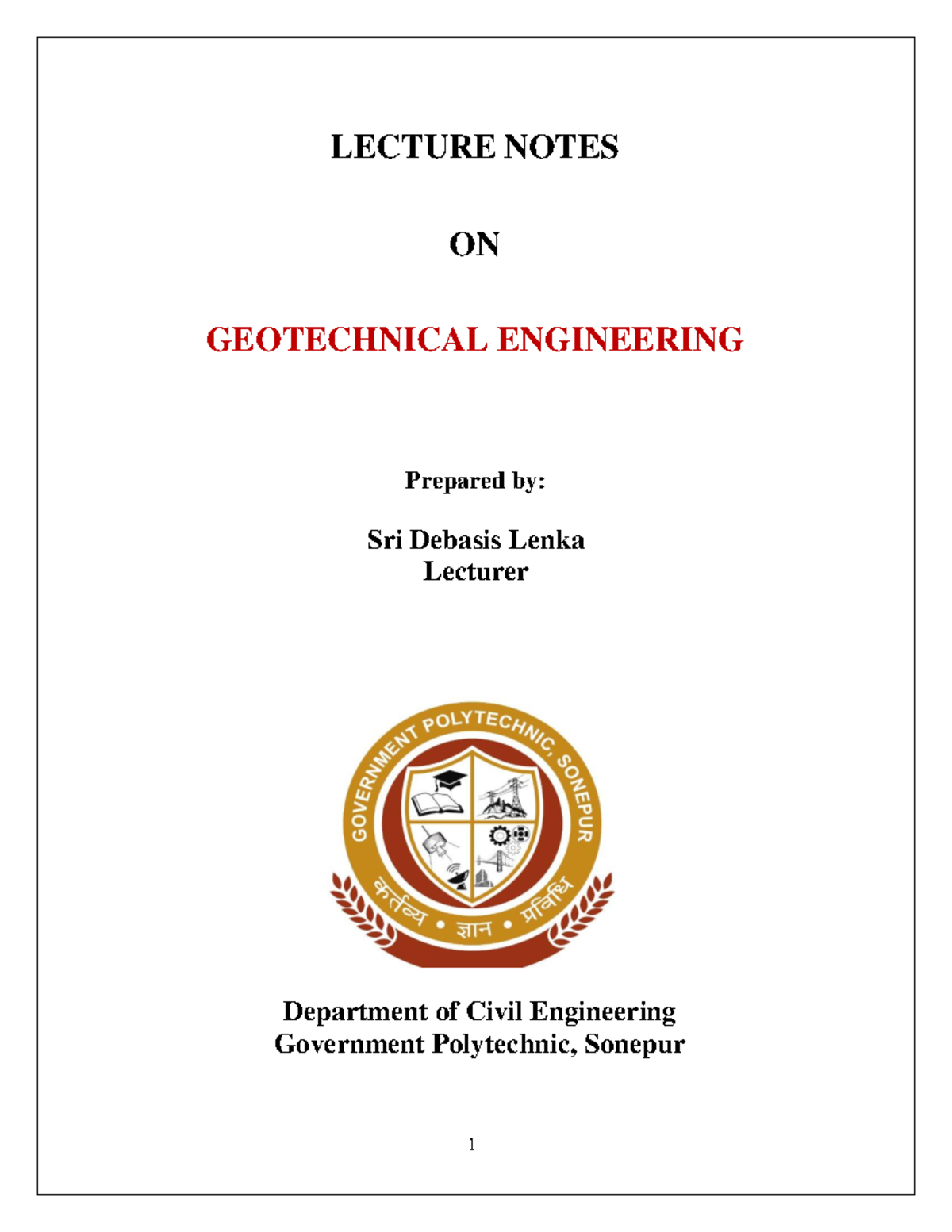 Geotechnical Engg - Diploma Civil Engineering Lecture Notes - Studocu