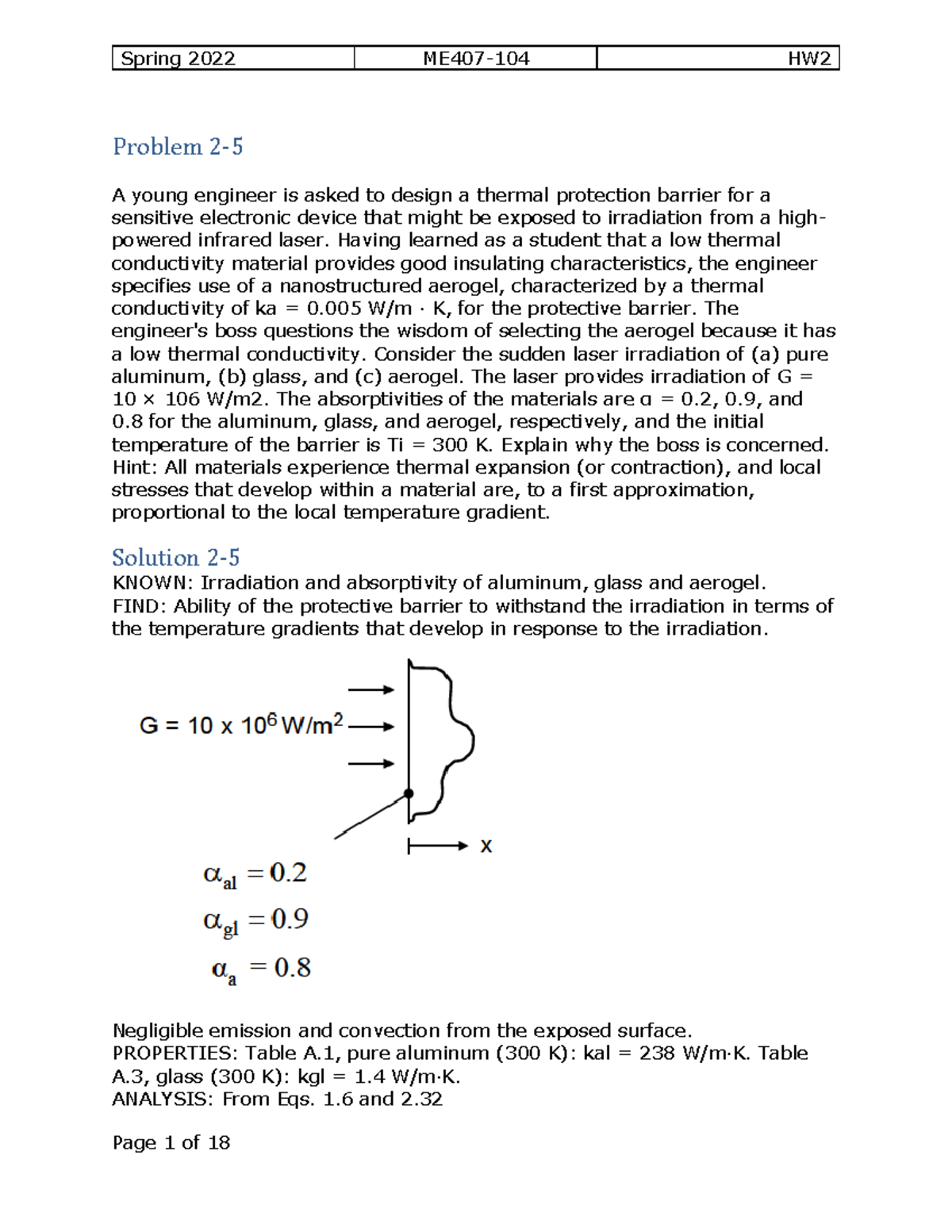ME407-104-HW2: Thermal Protection Barrier Analysis and Solutions - Studocu