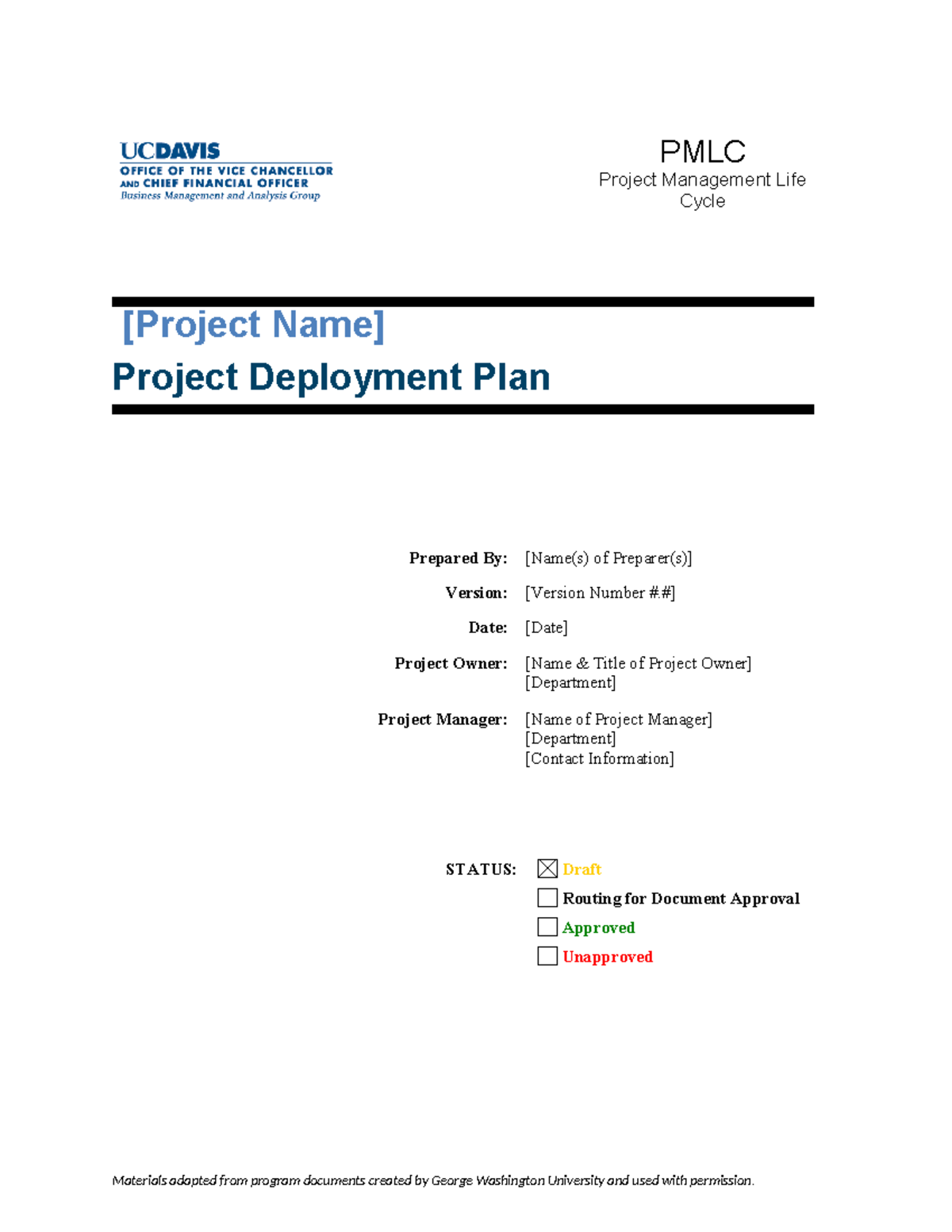 Project Deployment Plan Template for PMLC Documentation - Studocu