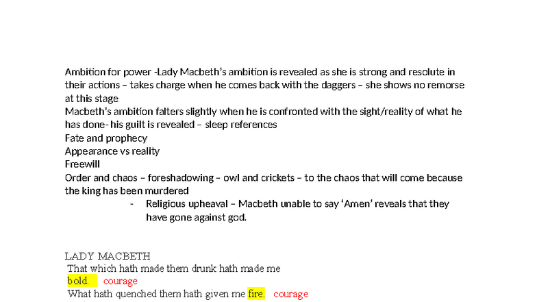 Act 2 Scene 2 annotated - Ambition for power -Lady Macbeth’s ambition ...