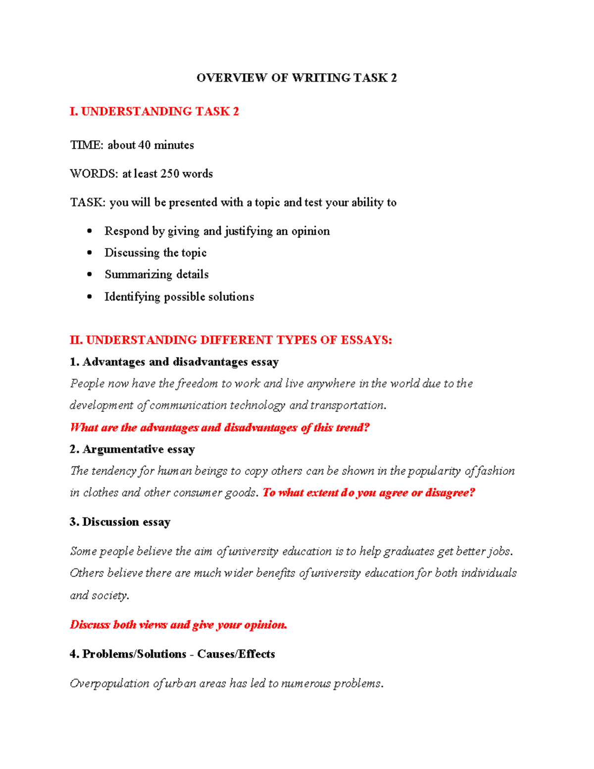 Overview OF Writing TASK 2 - OVERVIEW OF WRITING TASK 2 I ...
