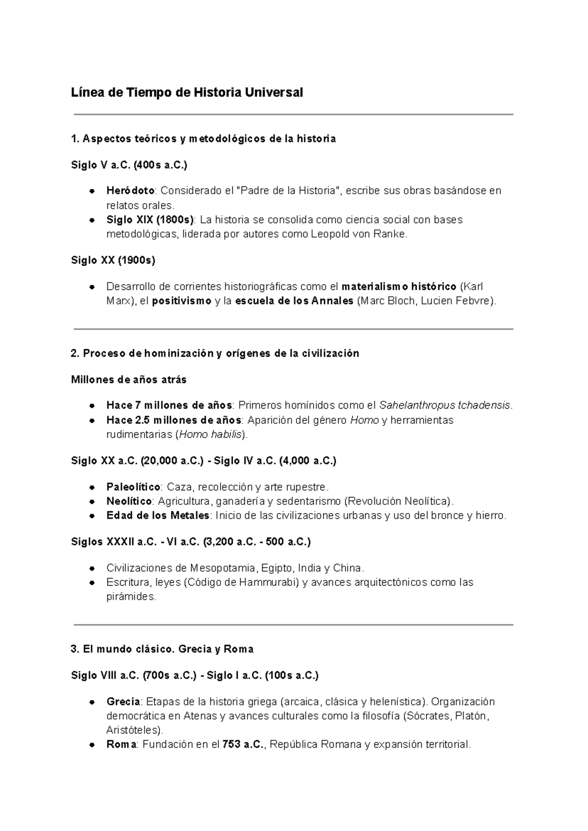 Línea de Tiempo de Historia Universal 1: Desde la Antigüedad hasta el ...