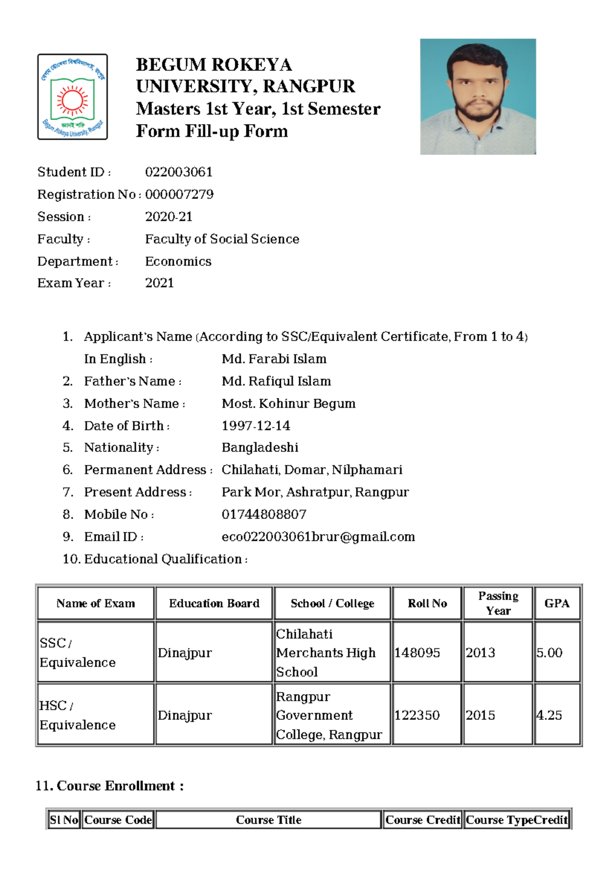 022003 0619321 - Master's 1st Year 1st Sem Form & Fee Receipt - Studocu