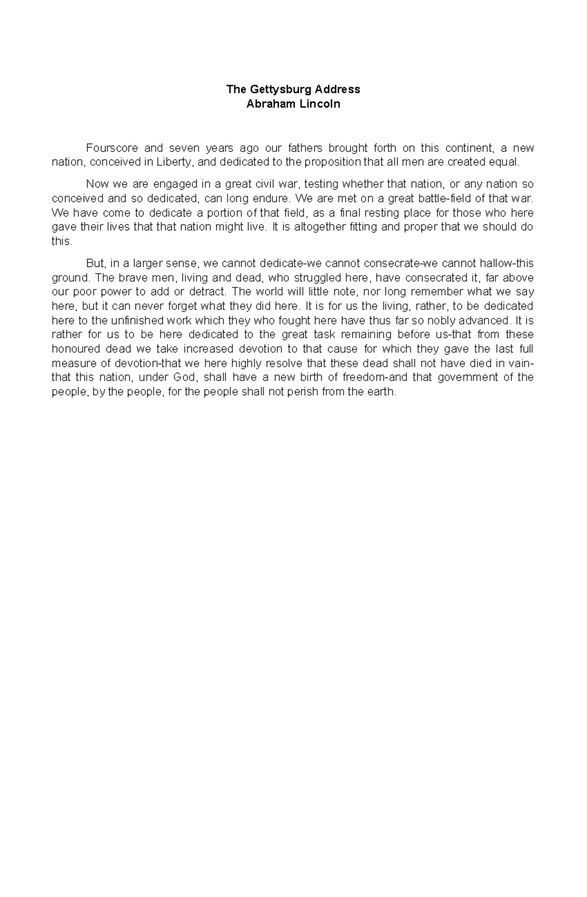 Grade 11 Performance Task: Analyzing The Gettysburg Address - Studocu