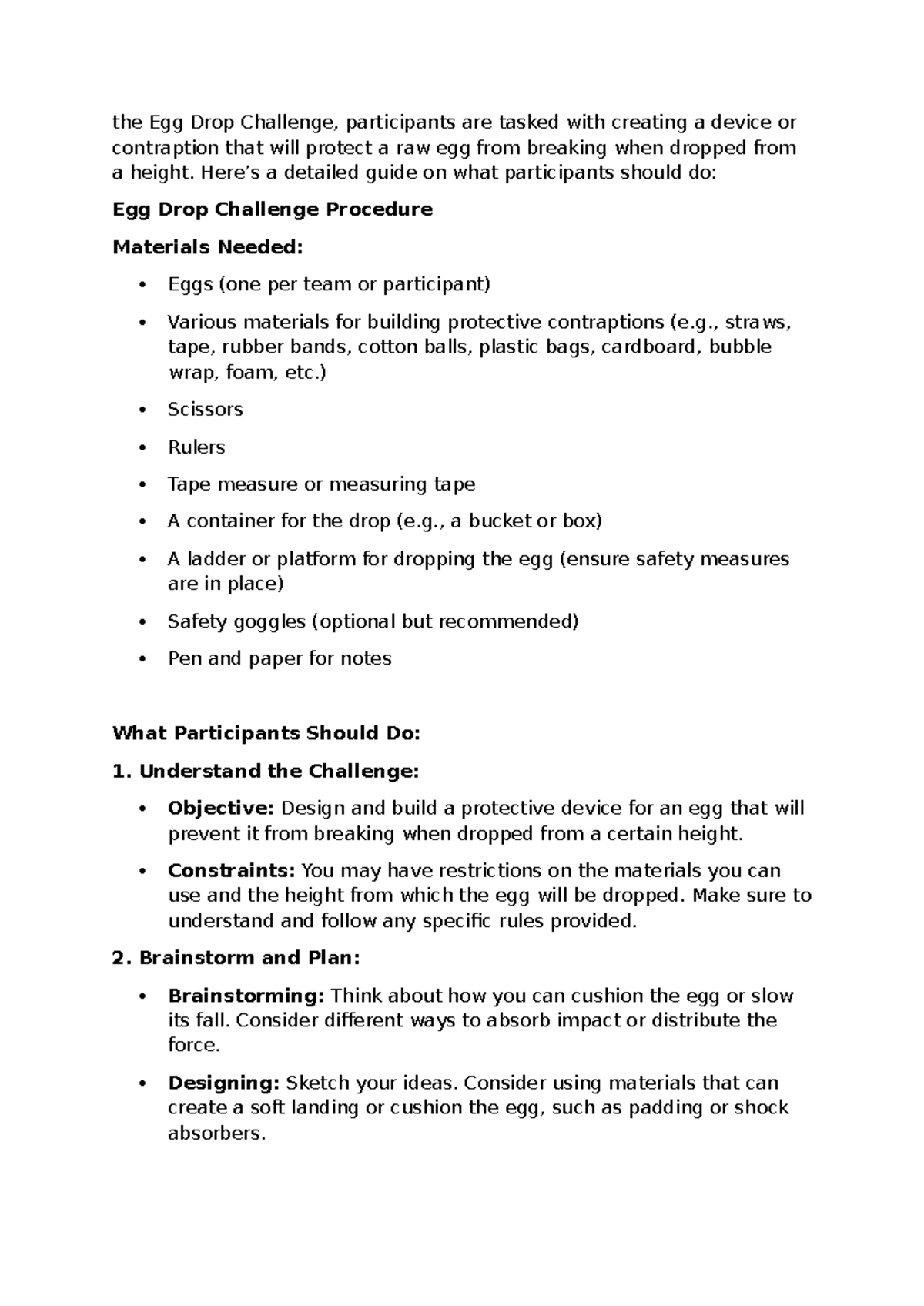 Egg Drop Challenge Guide: Design & Build for Success - Studocu