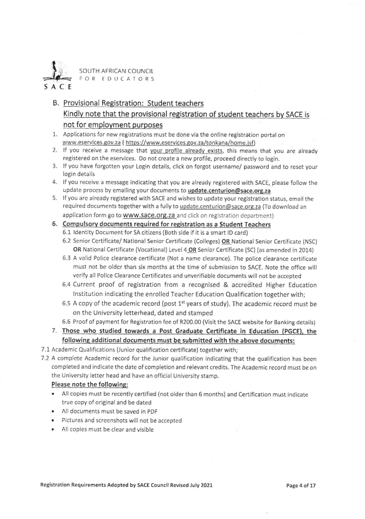 SACE Registration Process & Requirements for Student Teachers - Studocu