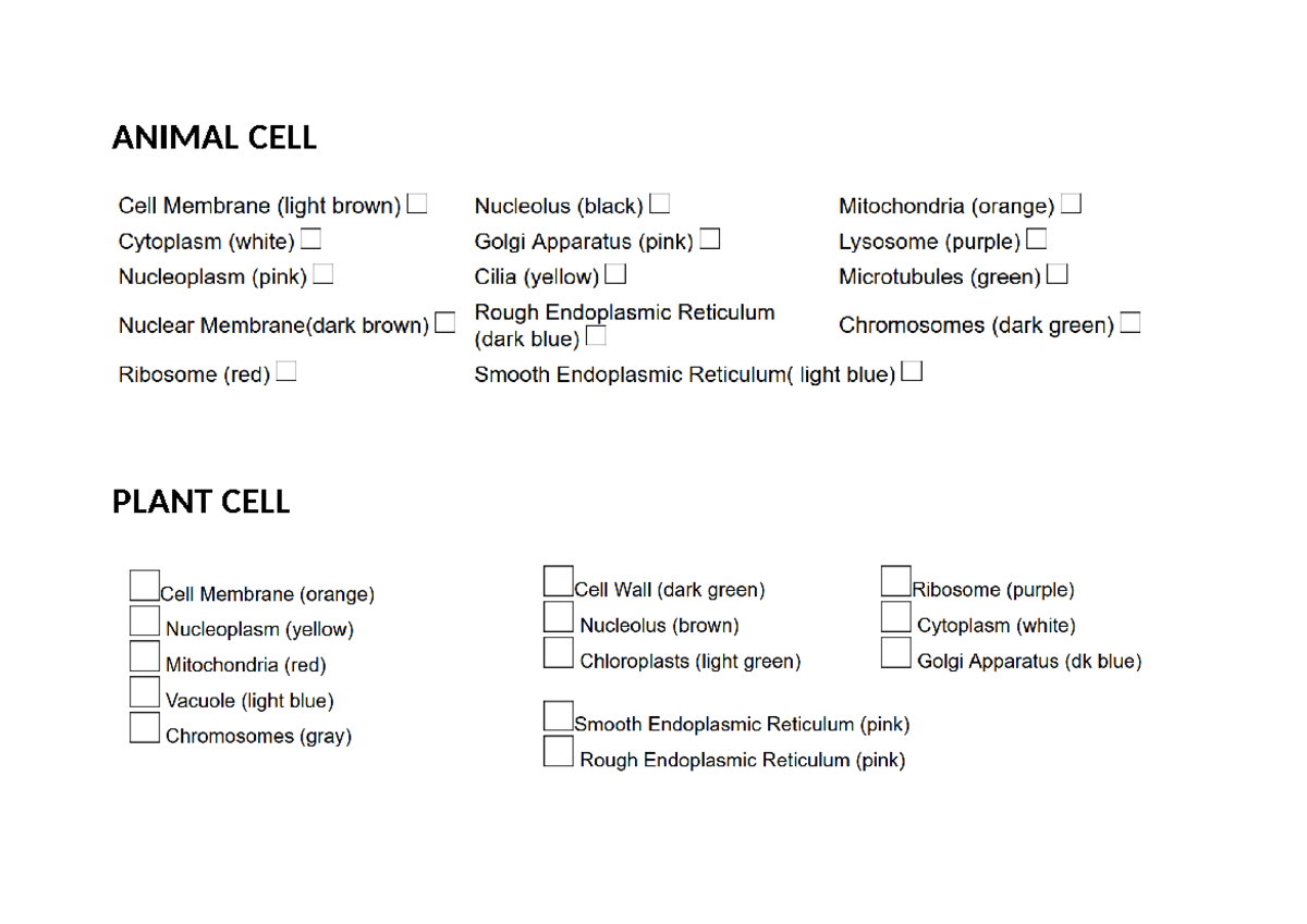 Cells Labeling Guide: Animal & Plant Cell Structures - Studocu