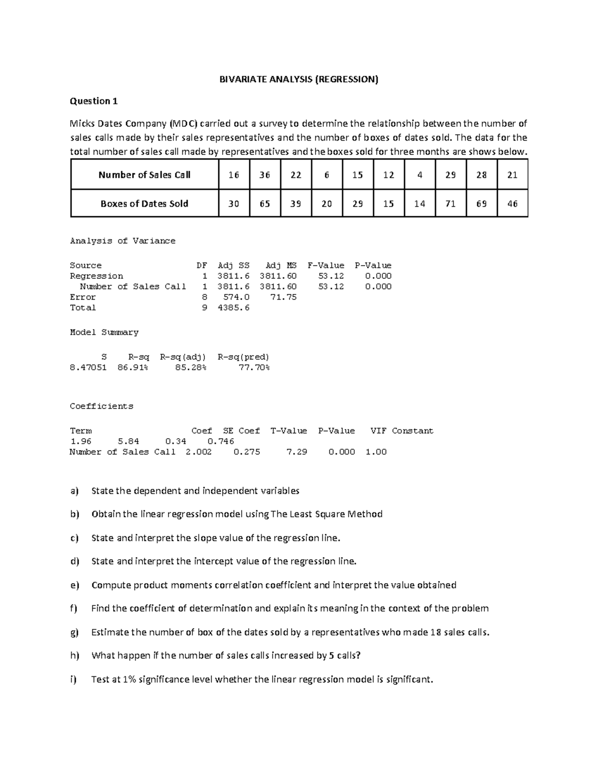 Tutorial STA 408: Bivariate Analysis & Regression Techniques - Studocu