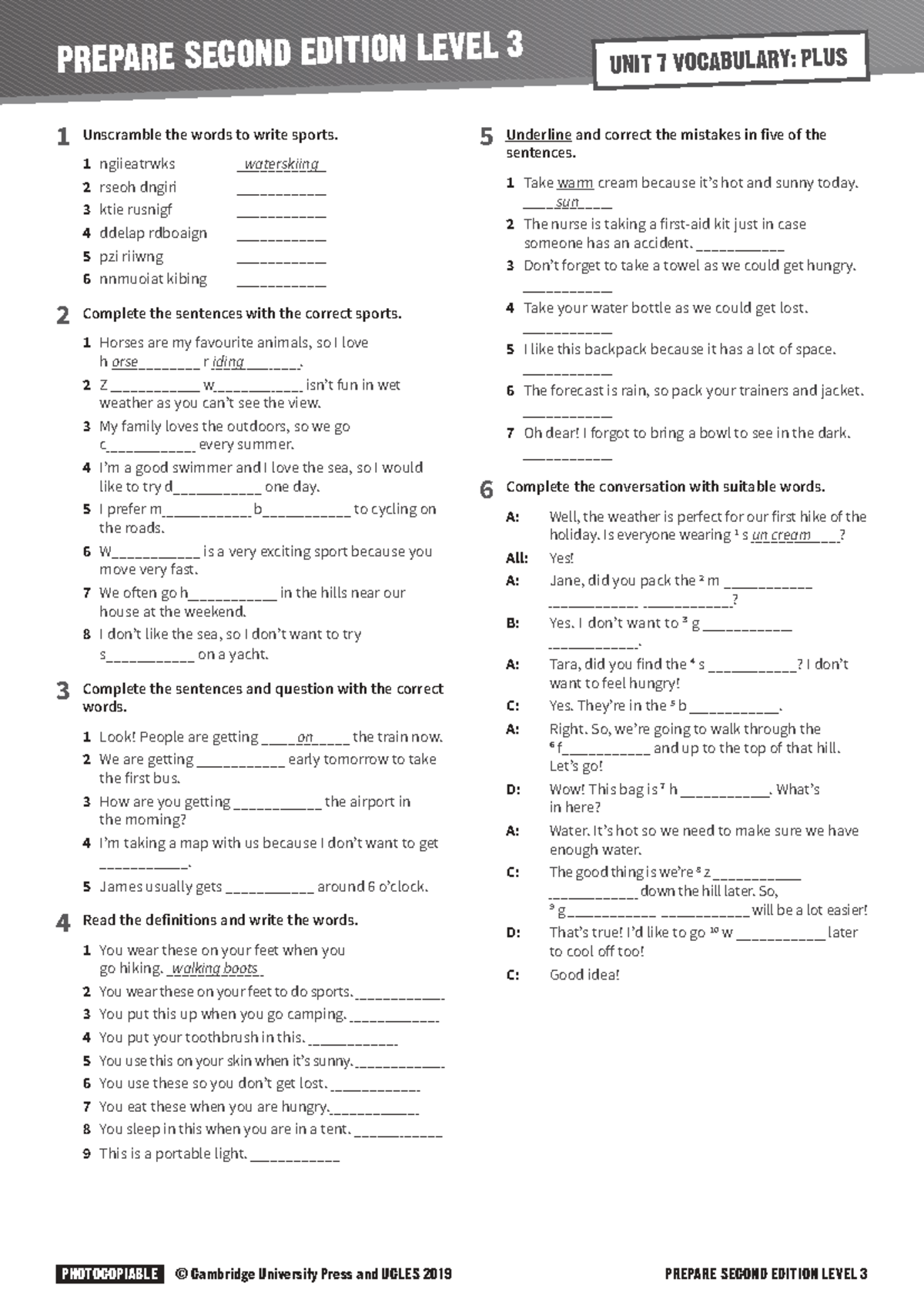 Prepare 2nd Edition Level 3: Sports Vocabulary & Activities - Studocu