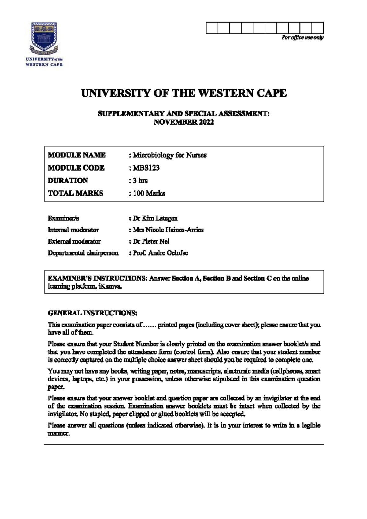 MBS123 Nov 2022 - Microbiology for Nurses Past Exam Paper - Studocu