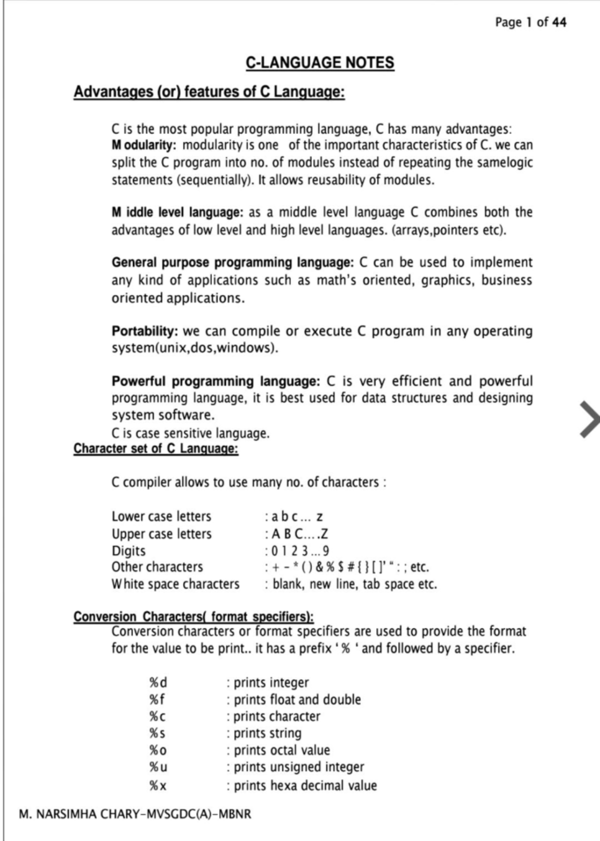 C Language Study Material: Key Features and Concepts - Studocu