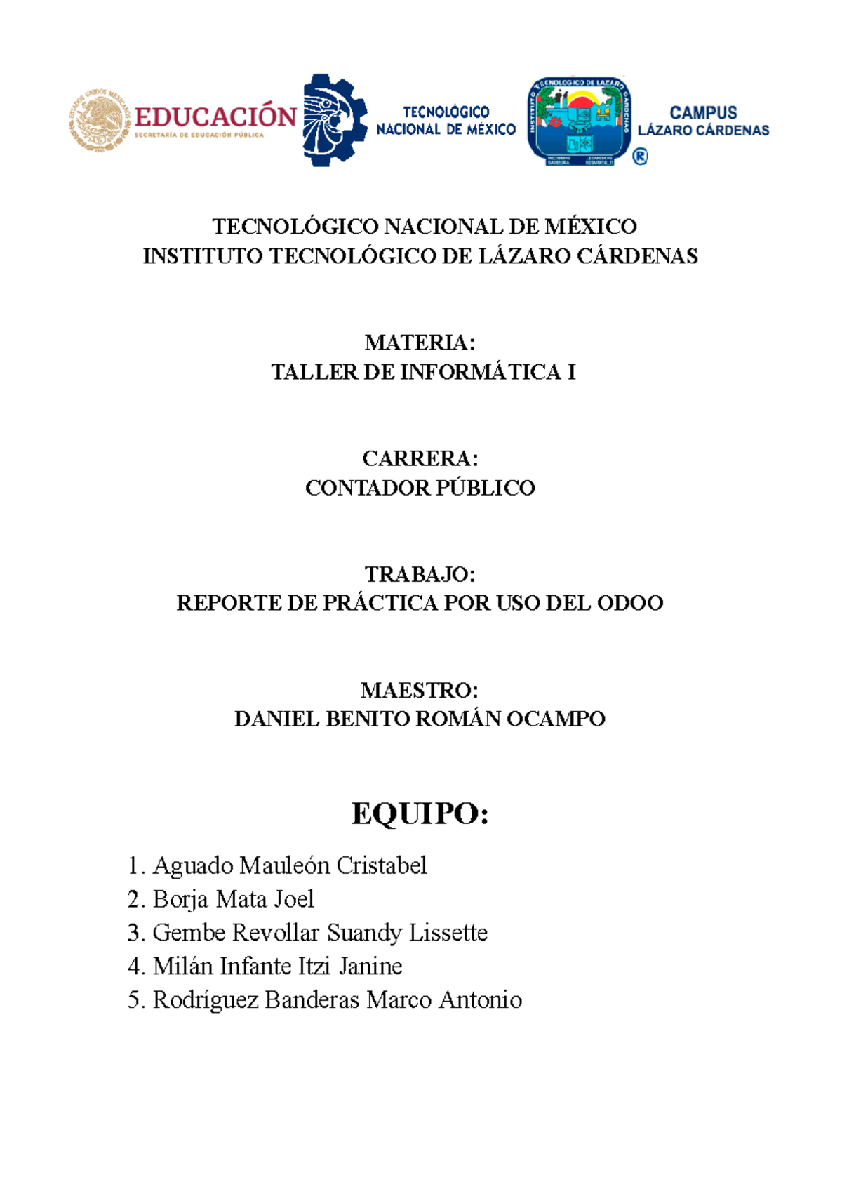 Reporte Mermel-Art (Odoo) - TECNOLÓGICO NACIONAL DE MÉXICO INSTITUTO ...