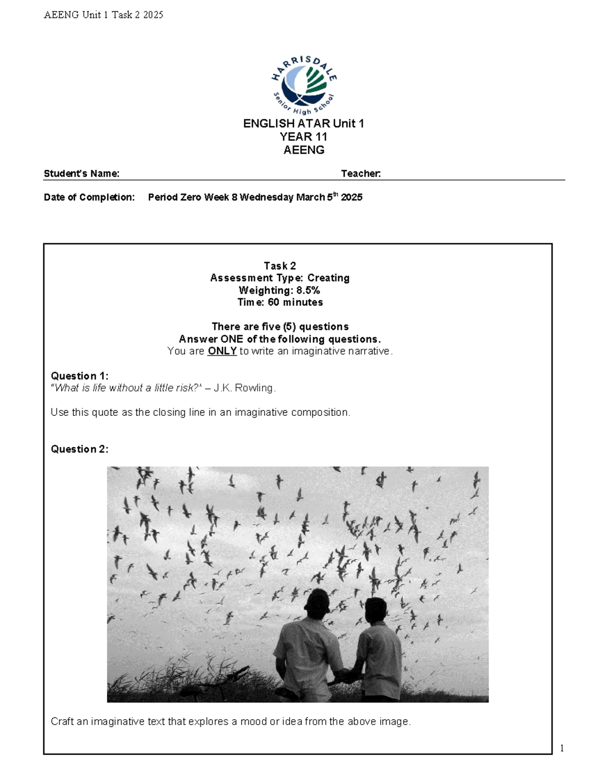 Aeeng Unit 1 Task 2 Practice - ENGLISH ATAR Unit 1 YEAR 11 AEENG ...