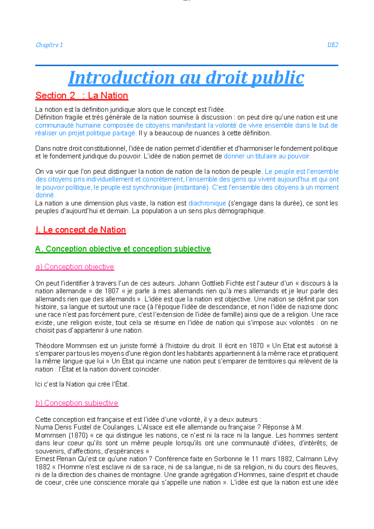 Droit Public UE2 - Chapitre 1 : Introduction à la Notion de Nation ...