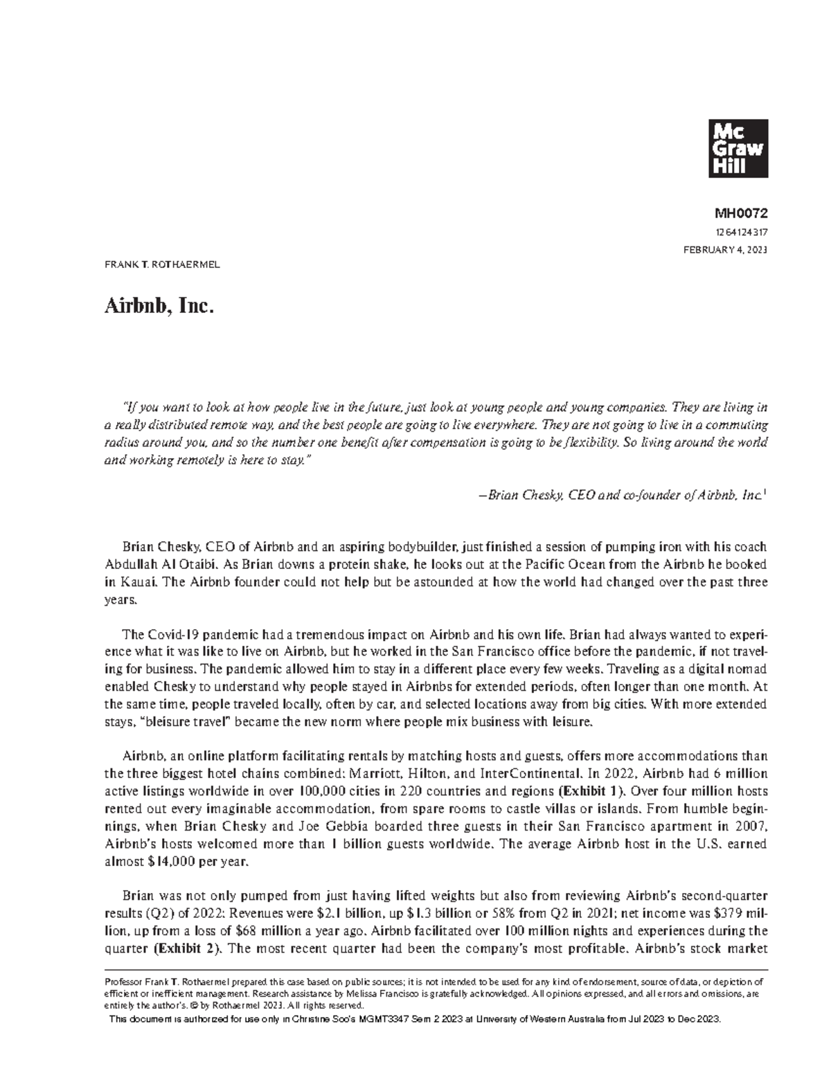 Airbnb, Inc. - Comprehensive Case Study Analysis (MH 1264124317) - Studocu