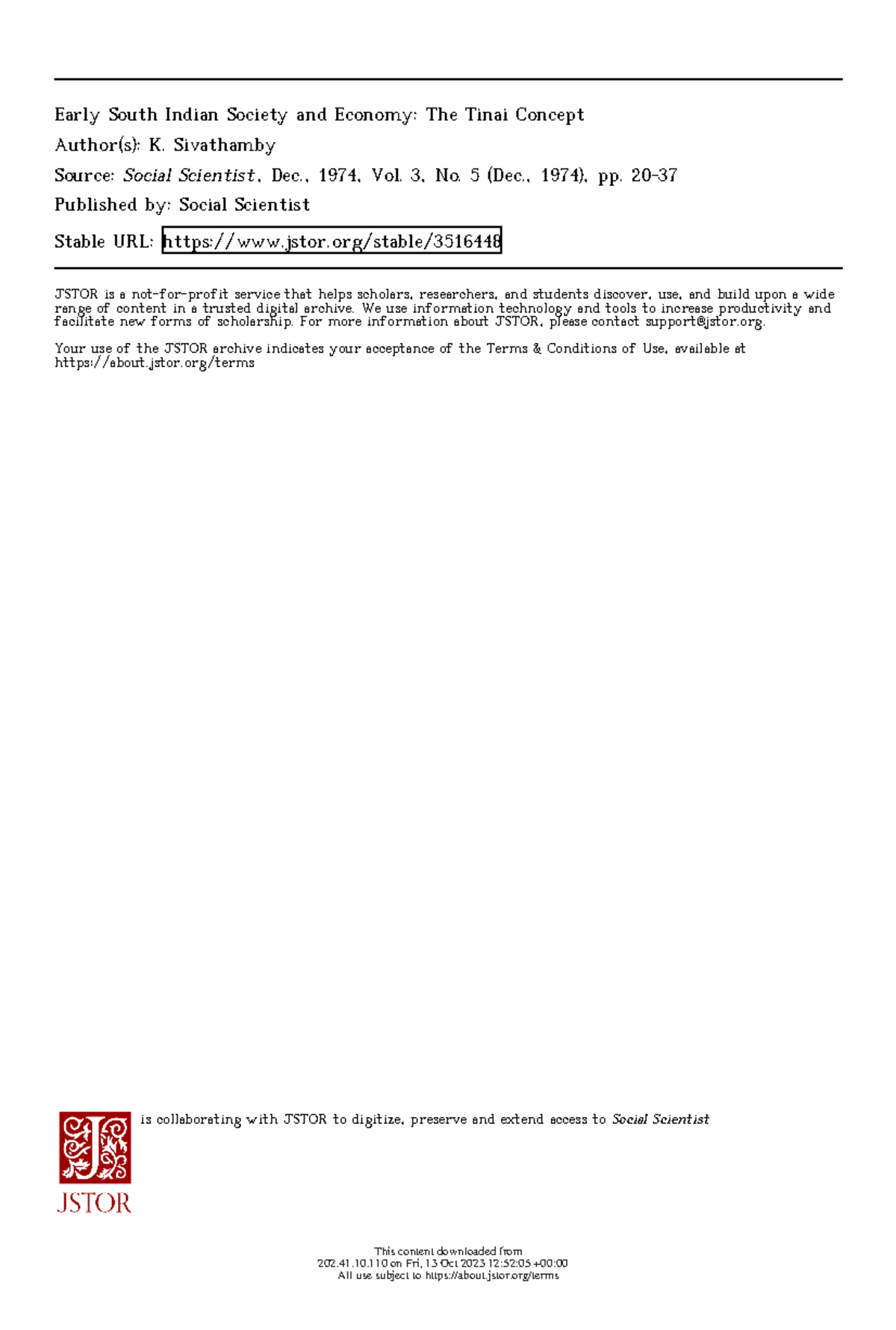 Early South Indian Society: Understanding the Tinai Concept by ...