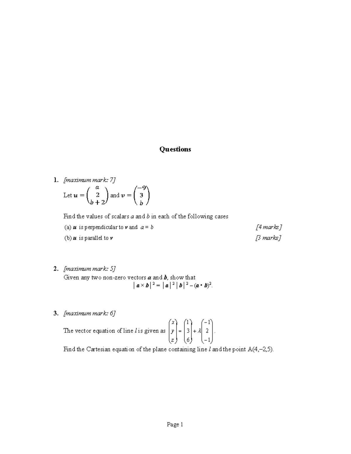 MATH HL TEST (PAPER 1: WITHOUT GDC) VECTORS - Solutions & Analysis ...