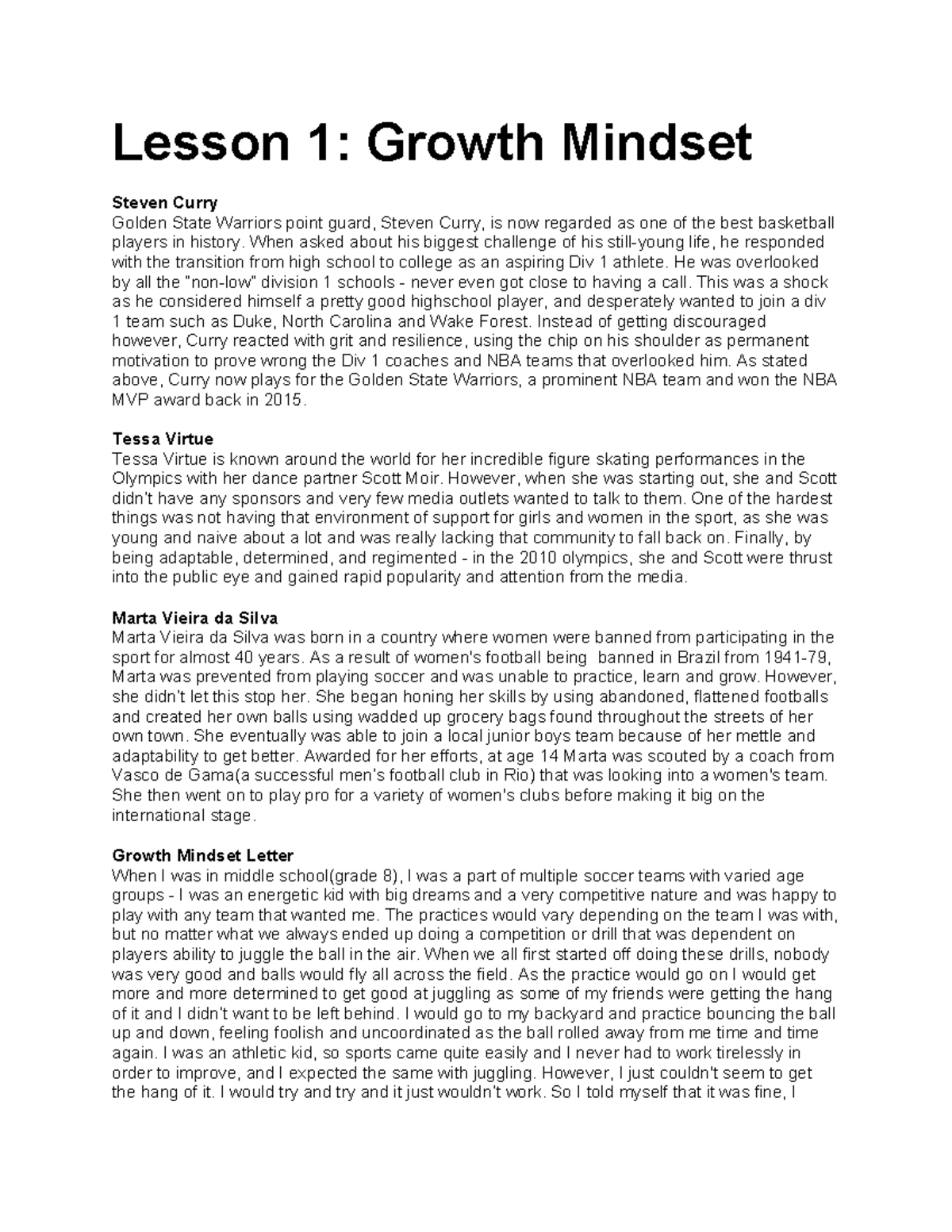 Lesson 1: Growth Mindset - Inspiring Stories of Resilience - Studocu