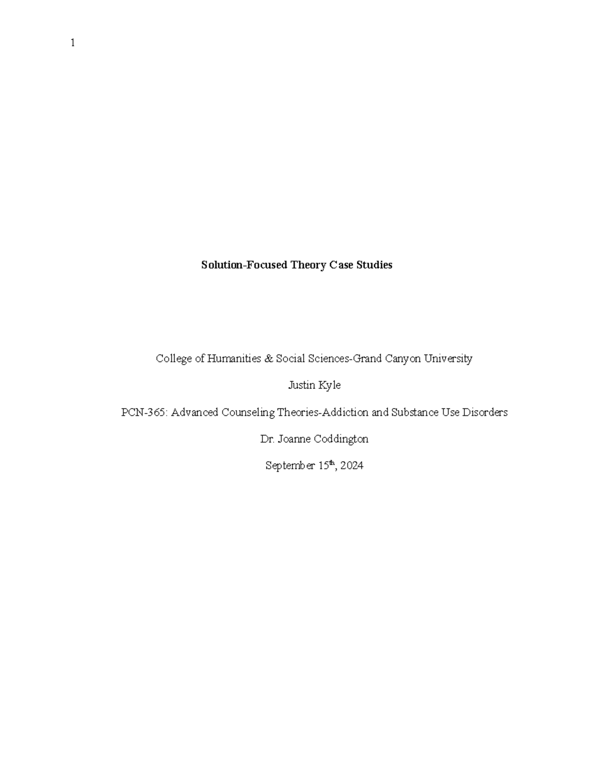 PCN-365: Solution-Focused Therapy Case Studies Analysis - Studocu