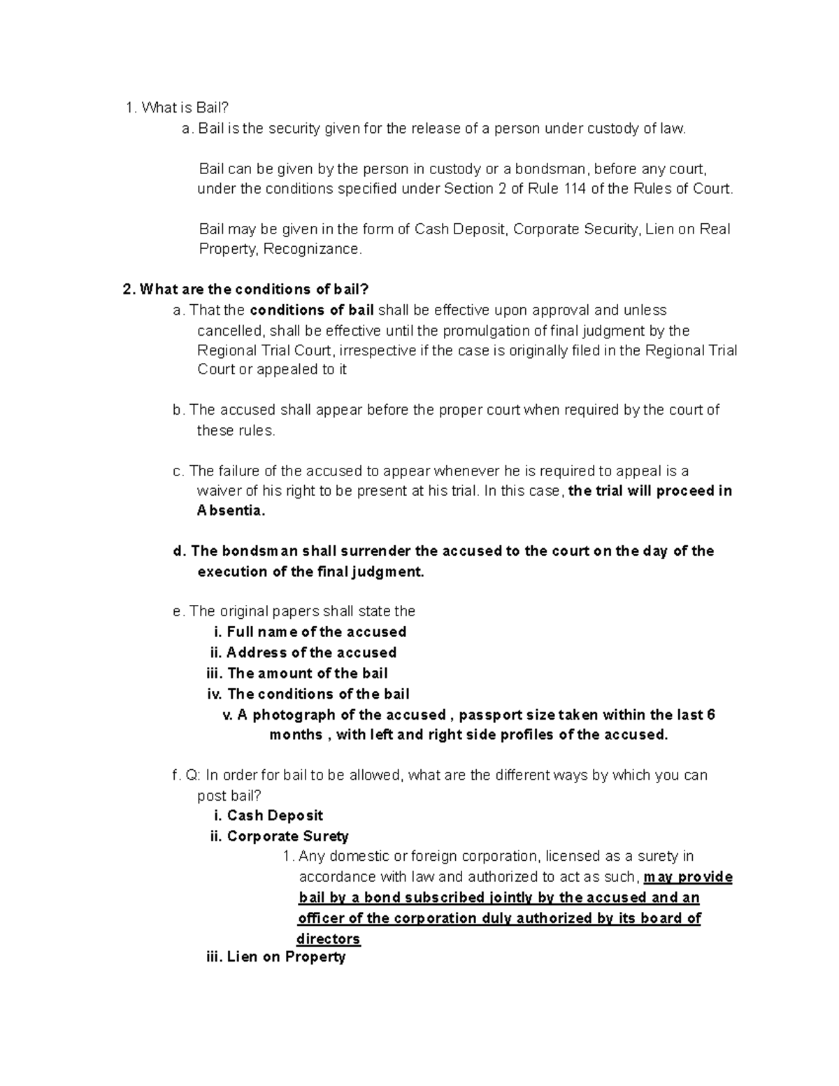 BAIL NOTES FOR CRIMINAL PROCEDURE: KEY CONCEPTS AND GUIDELINES - Studocu