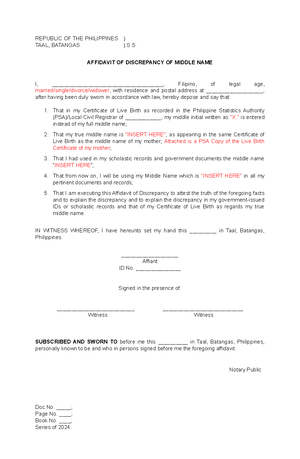 Template - Affidavit FOR Supplemental Report - REPUBLIC OF THE ...