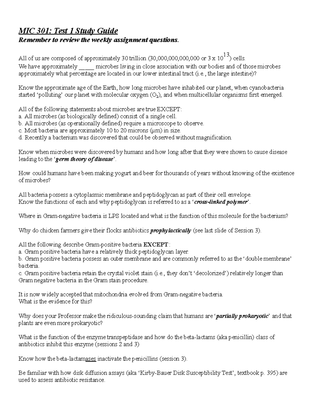 MIC 301: Spring 2026 Test 1 Comprehensive Study Guide - Studocu