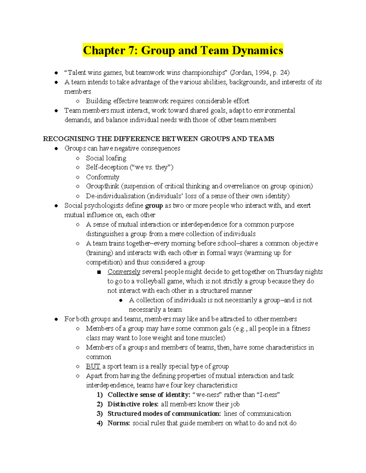 Chapter 7: Group and Team Dynamics in Sports Psychology - Studocu
