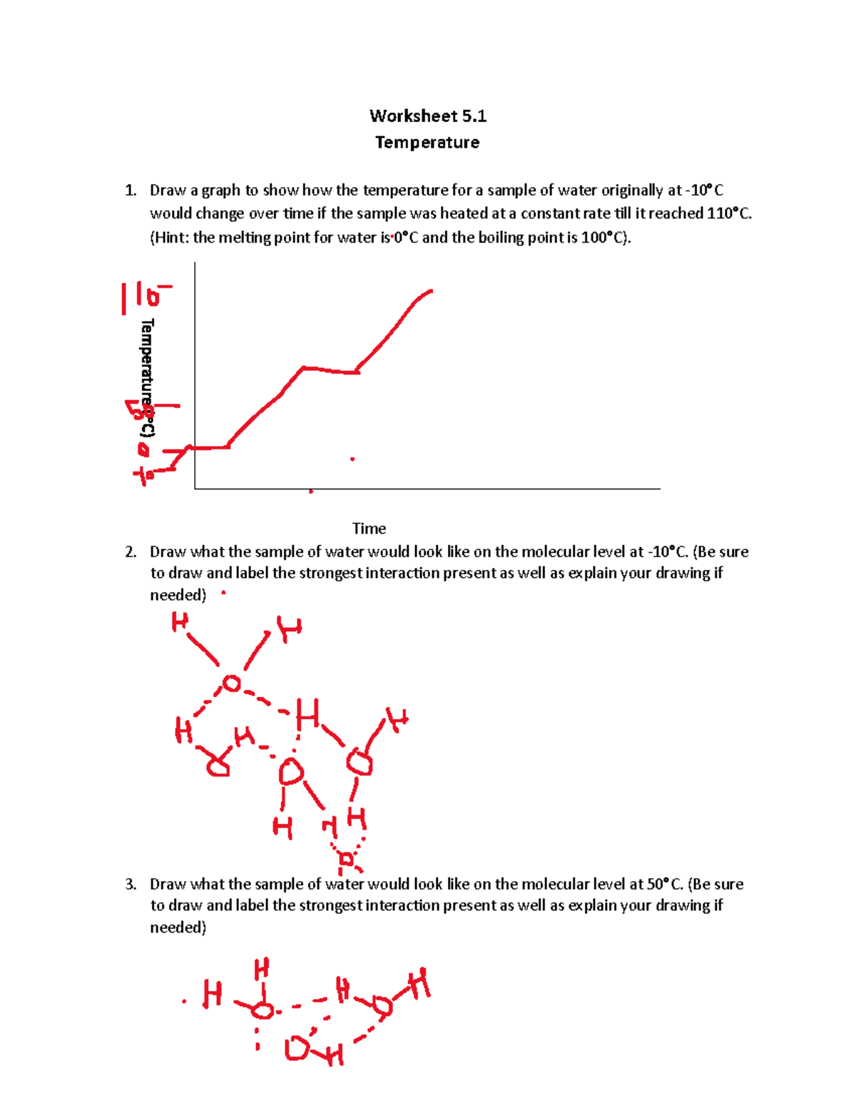 CHEM1061 Worksheet 5: Temperature Changes in Water - Studocu