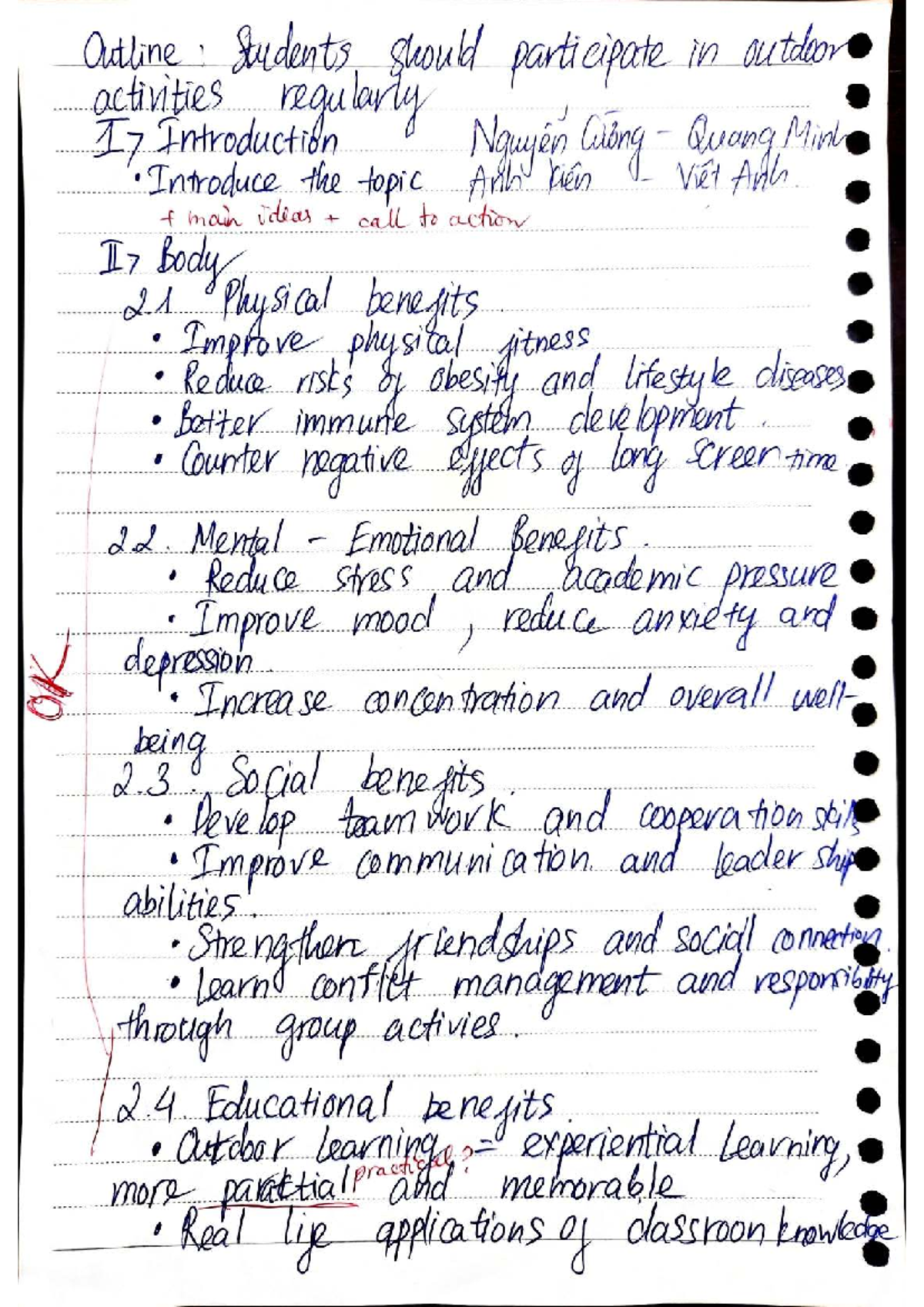 Outline: Benefits of Outdoor Activities for Students (ENG 101) - Studocu