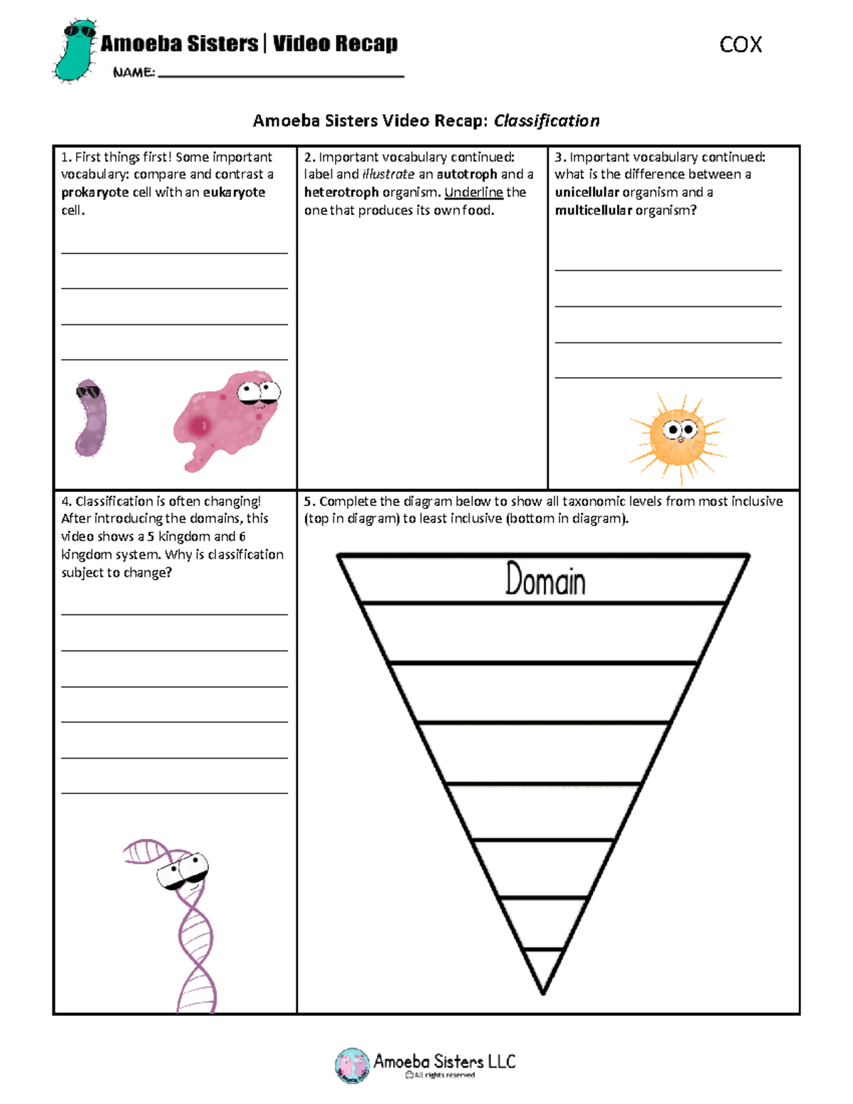 Amoeba Sisters Recap: Classification & Taxonomy Overview - Studocu