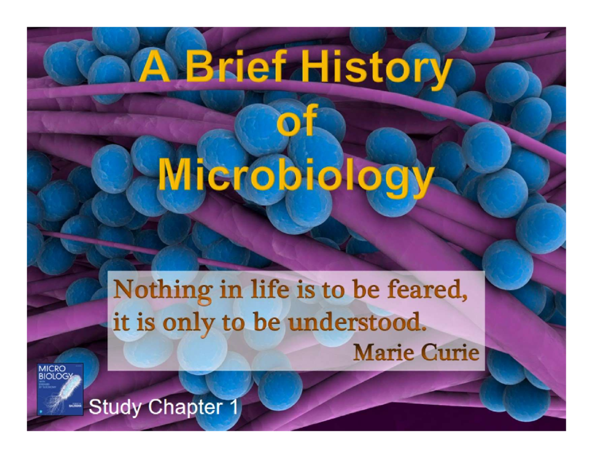 History of Microbiology - Chapter 1 Notes (JJC SP24) - Studocu