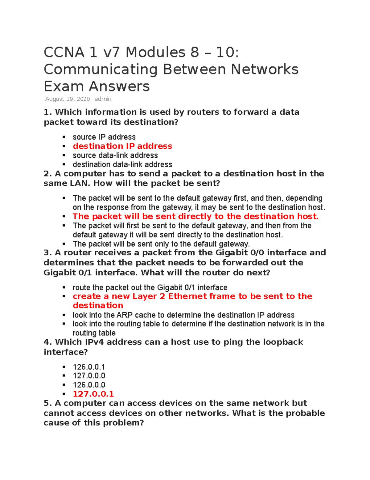 CCNA 1 v7 Modules 8-10 Exam Answers Part 1 Overview - Studocu