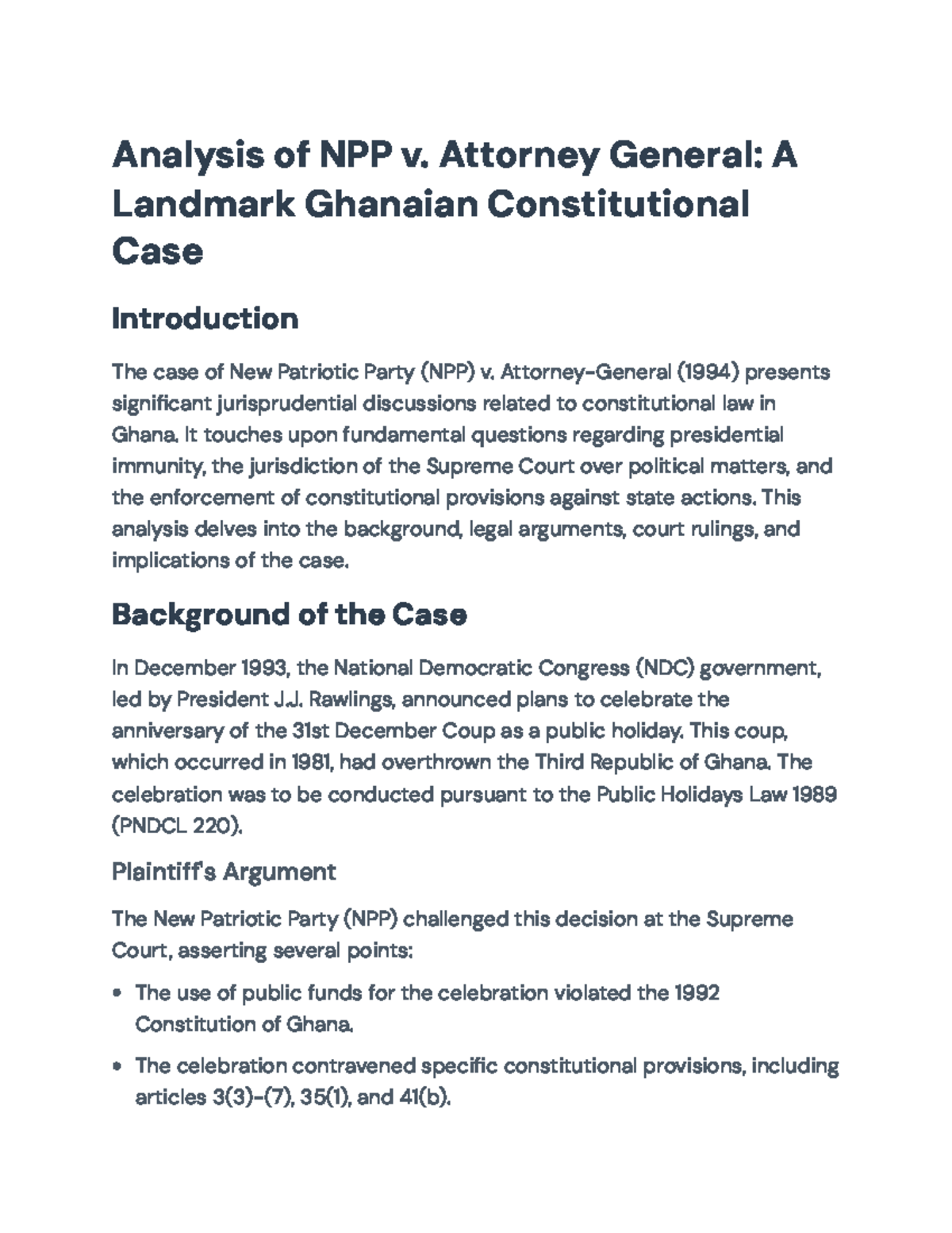 NPP v. Attorney General (1994): Key Constitutional Law Analysis ...