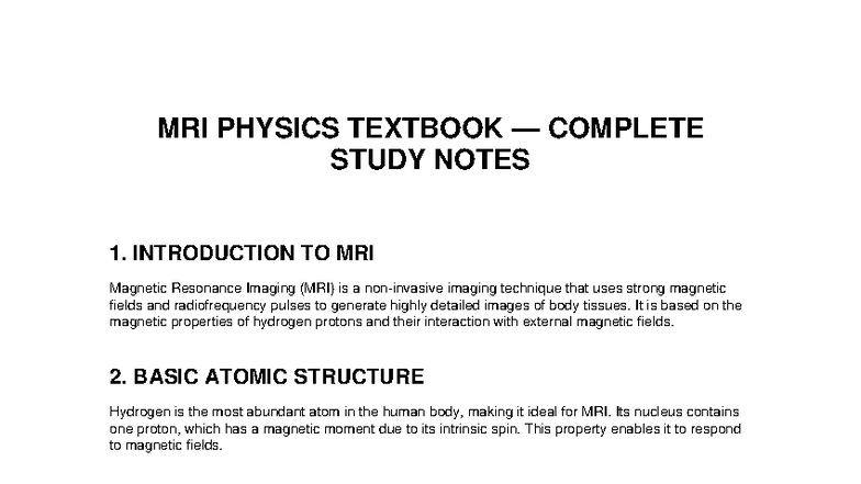 MRI PHYSICS TEXTBOOK: COMPLETE STUDY NOTES & INTRODUCTION - Studocu