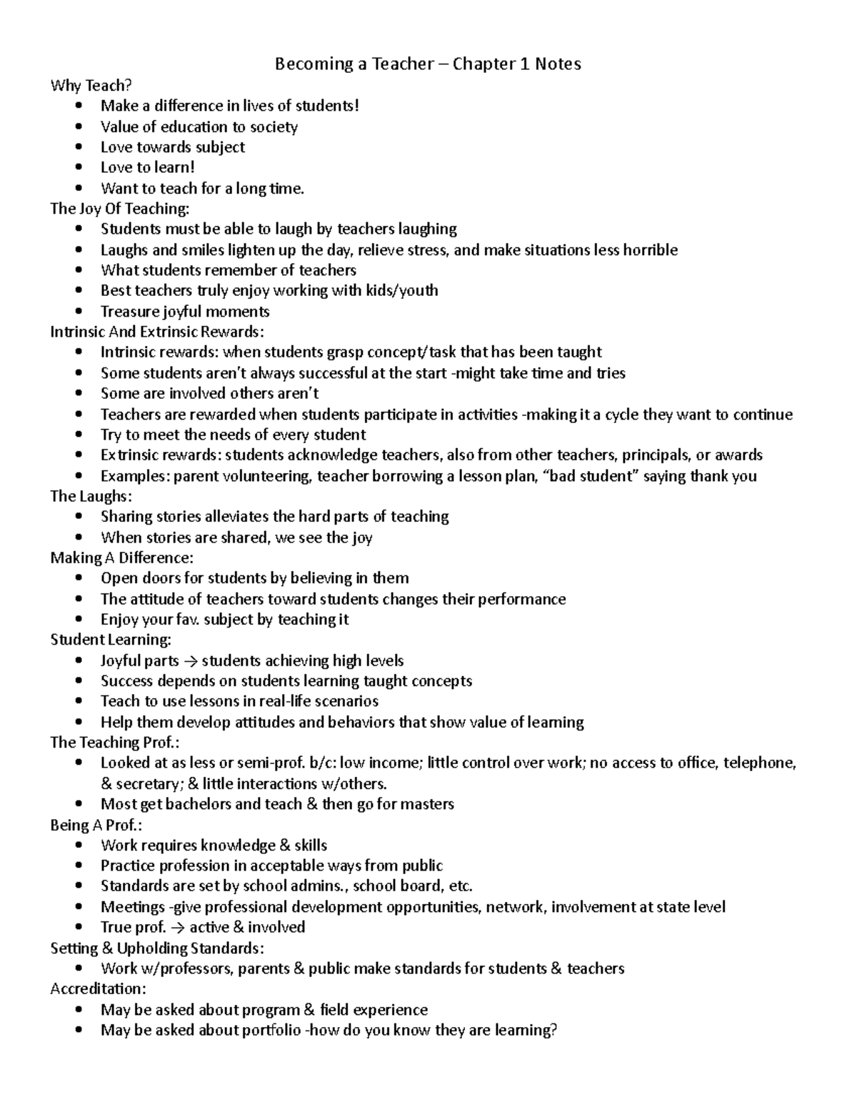 EDUC 101: Chapter 1 - Notes on Becoming a Teacher and Teaching Joy ...