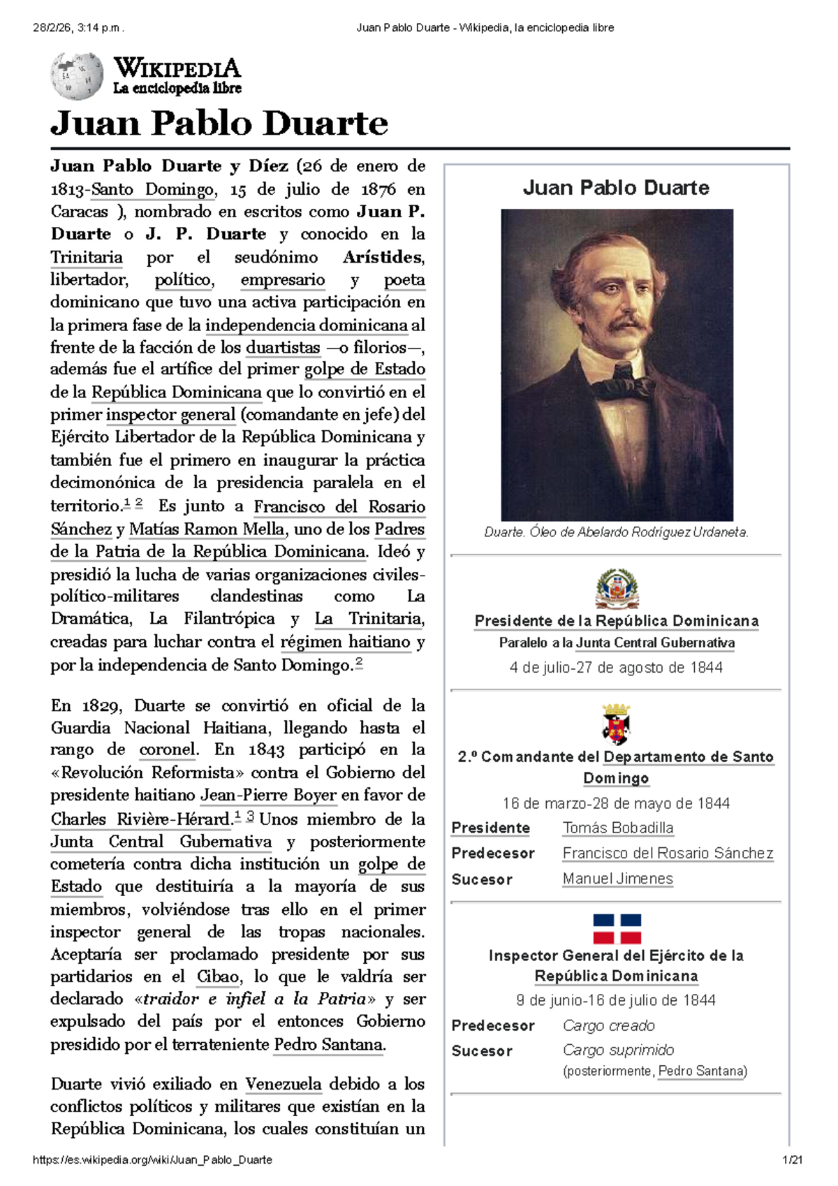 Juan Pablo Duarte: Vida y Legado del Libertador Dominicano (HIST 101 ...