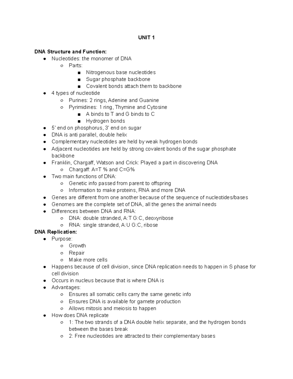 UNIT 1 Review - Overview of unit 1 - UNIT 1 DNA Structure and Function ...