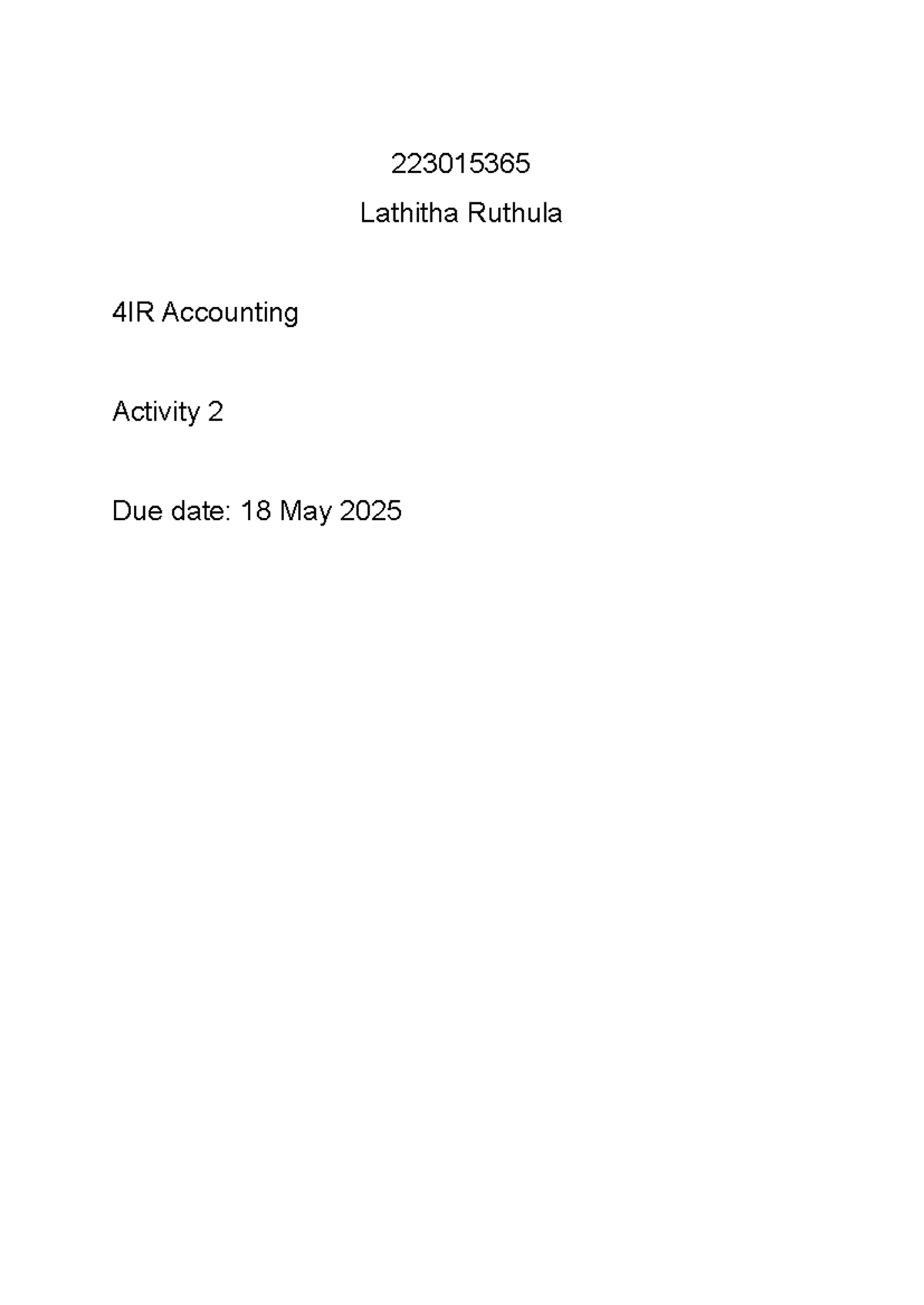 223015365 4IR Accounting Activity 2: Blockchain & Big Data Insights ...