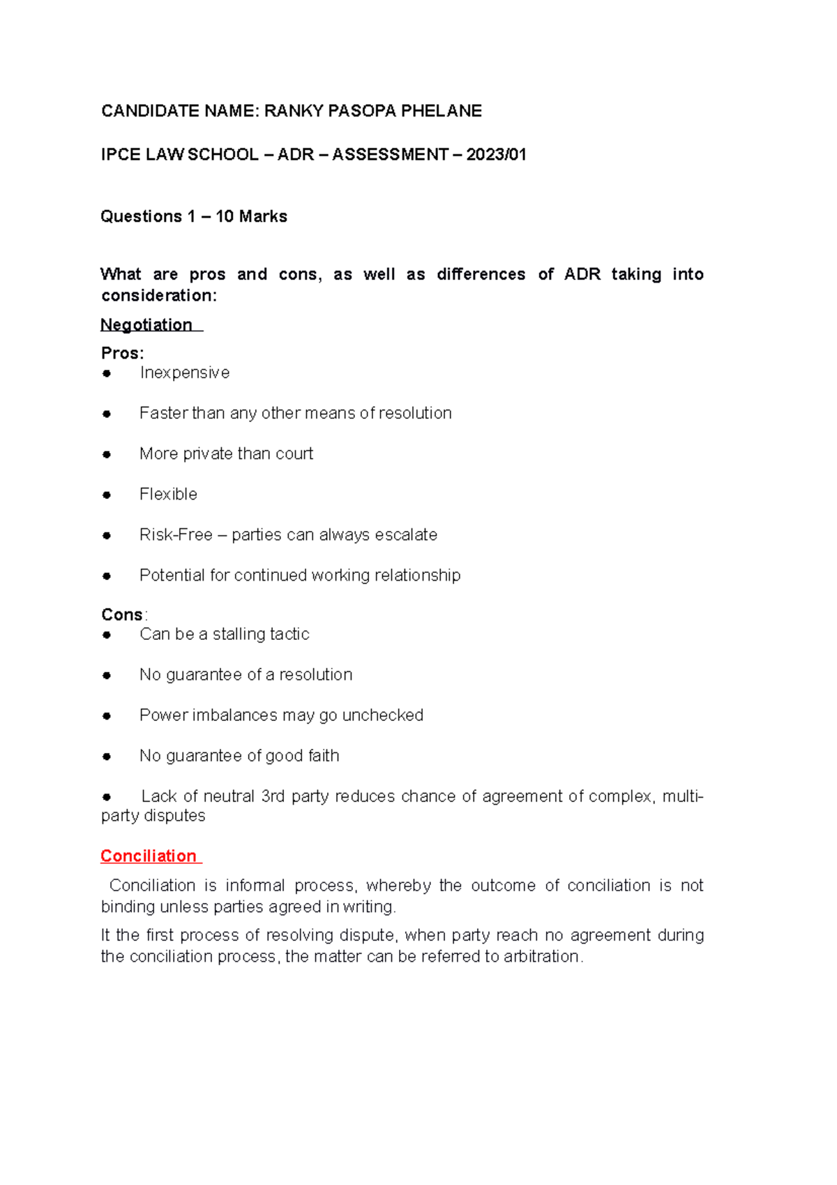 IPCE LAW SCHOOL ADR Writing Skills Assessment 2023 Notes - Studocu