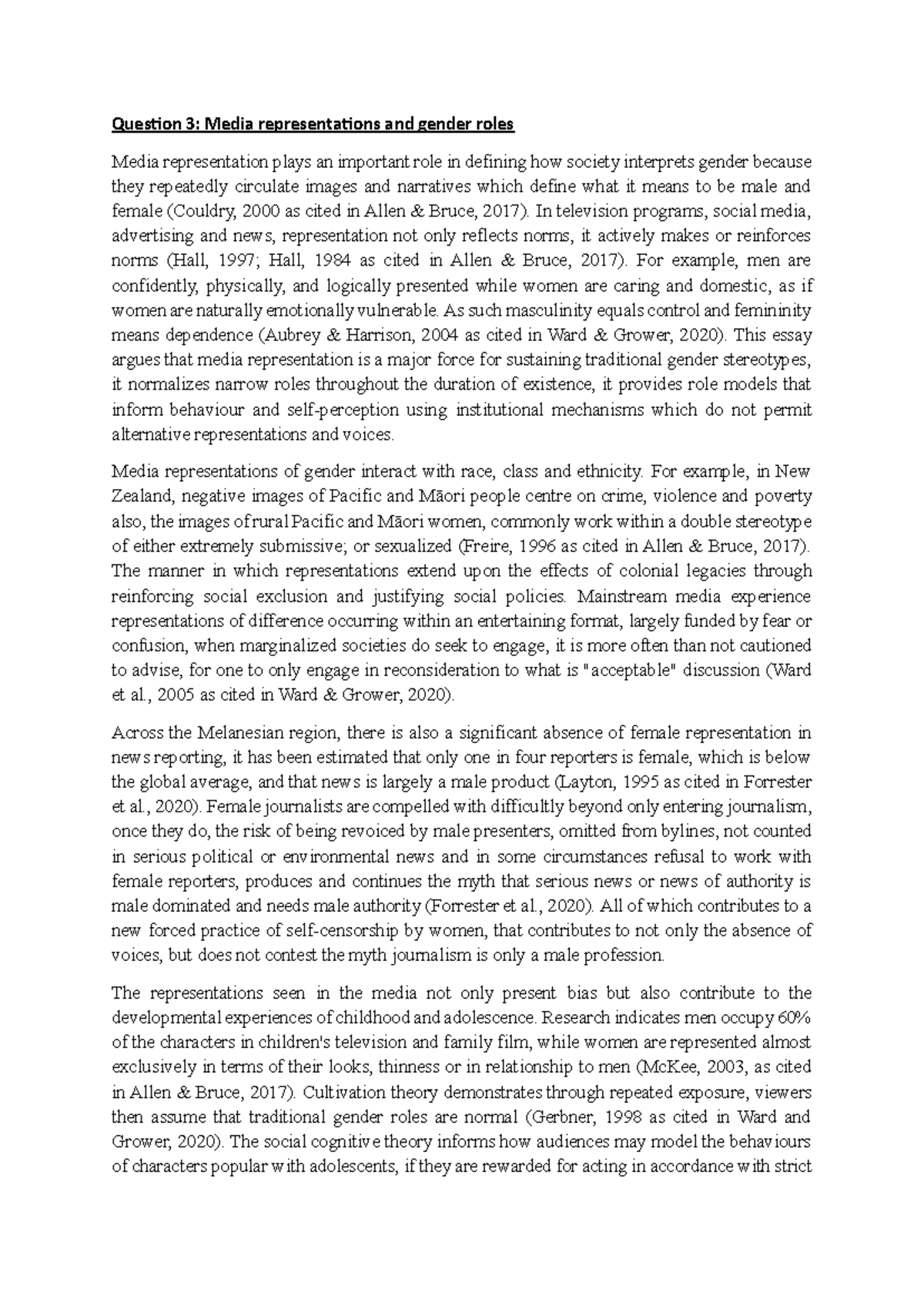 UU114 Essay - The Impact of Media on Gender Roles and Stereotypes - Studocu