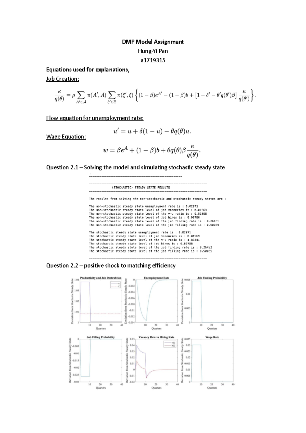 DMP Model Assignment - DMP Model Assignment Hung-Yi Pan a Equations used for explanations, Job ...