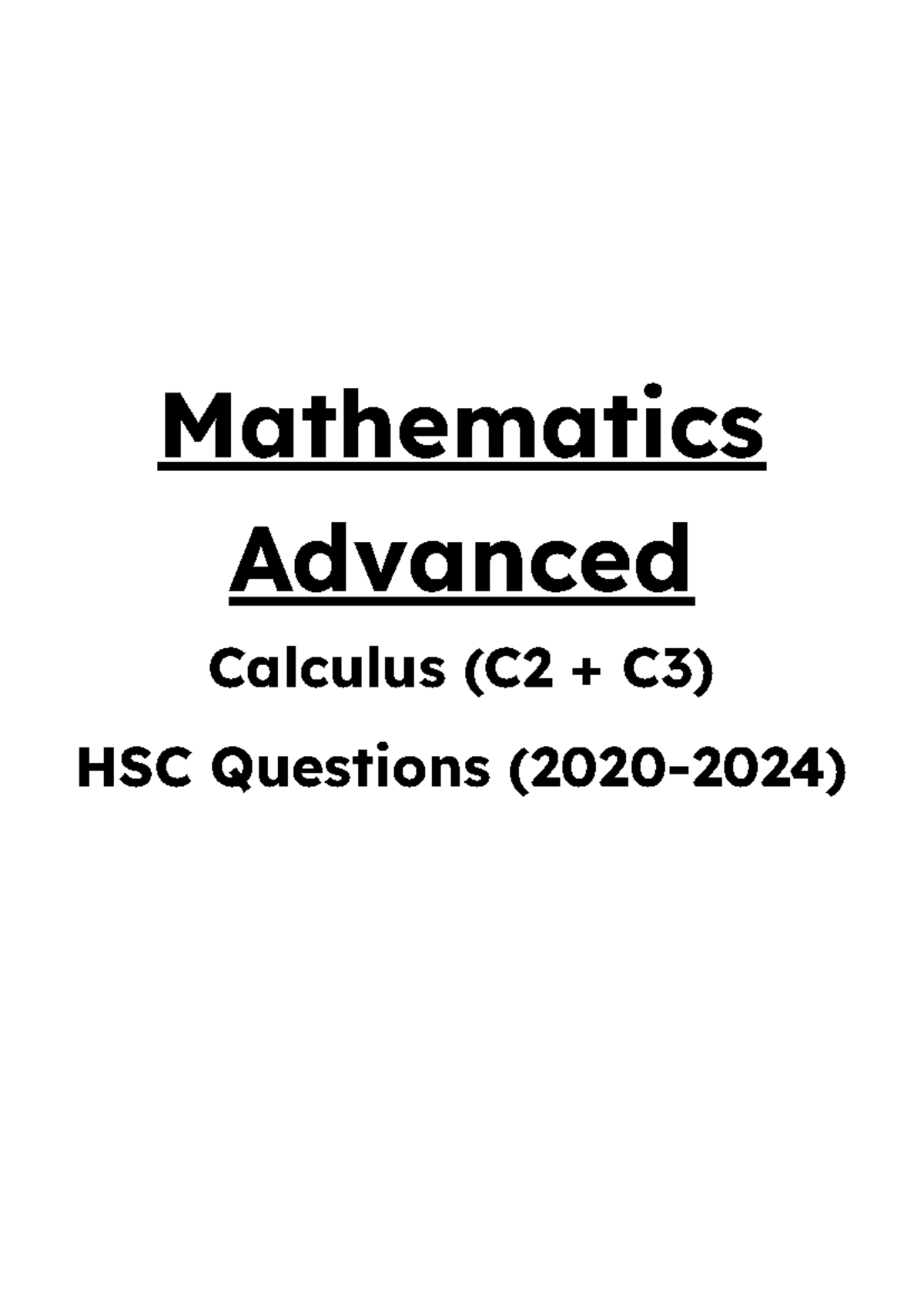 Mathematics Advanced HSC Questions (C2 + C3) - Mathematics Advanced ...