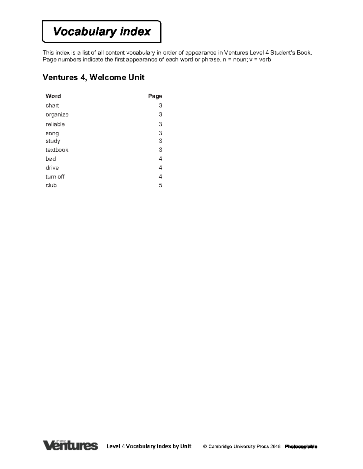 Ventures 4 Vocabulary Index: Comprehensive Word List - Studocu